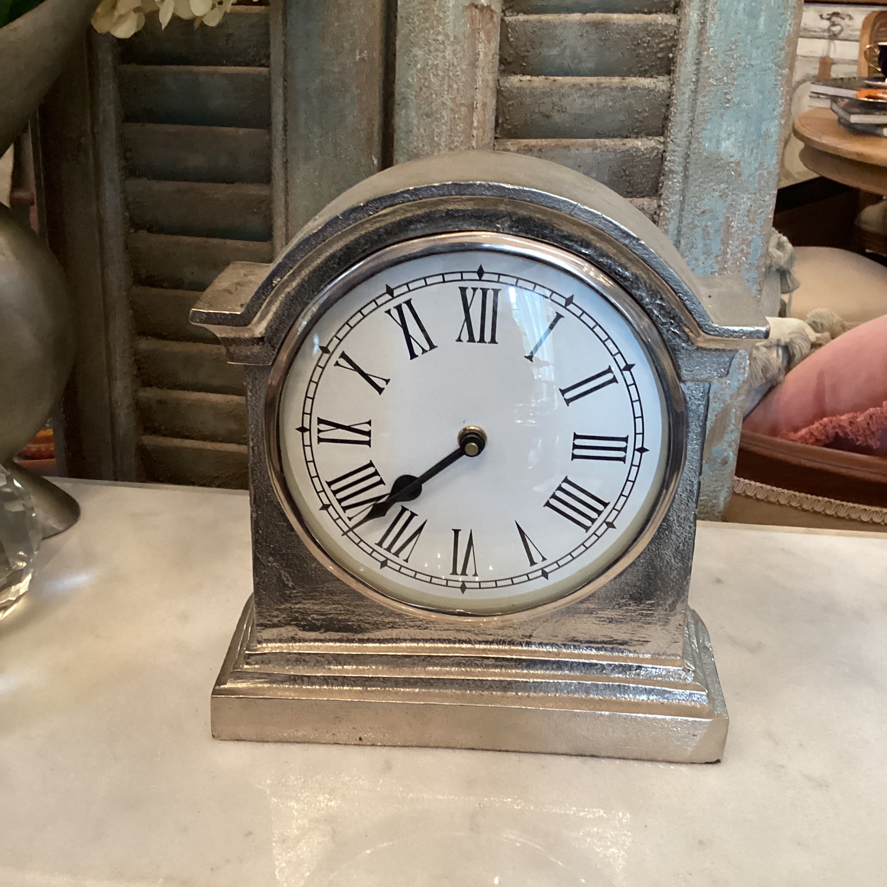 Mantle Vintage Antique Silver Plate Clock $109.95 - Objects Of Interest